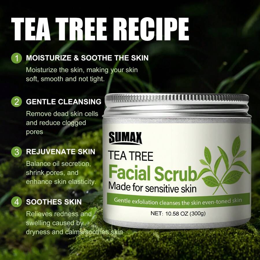 300g Tea Tree Facial Scrub Cream - Tea Tree Formula Makes The Skin Soft ...