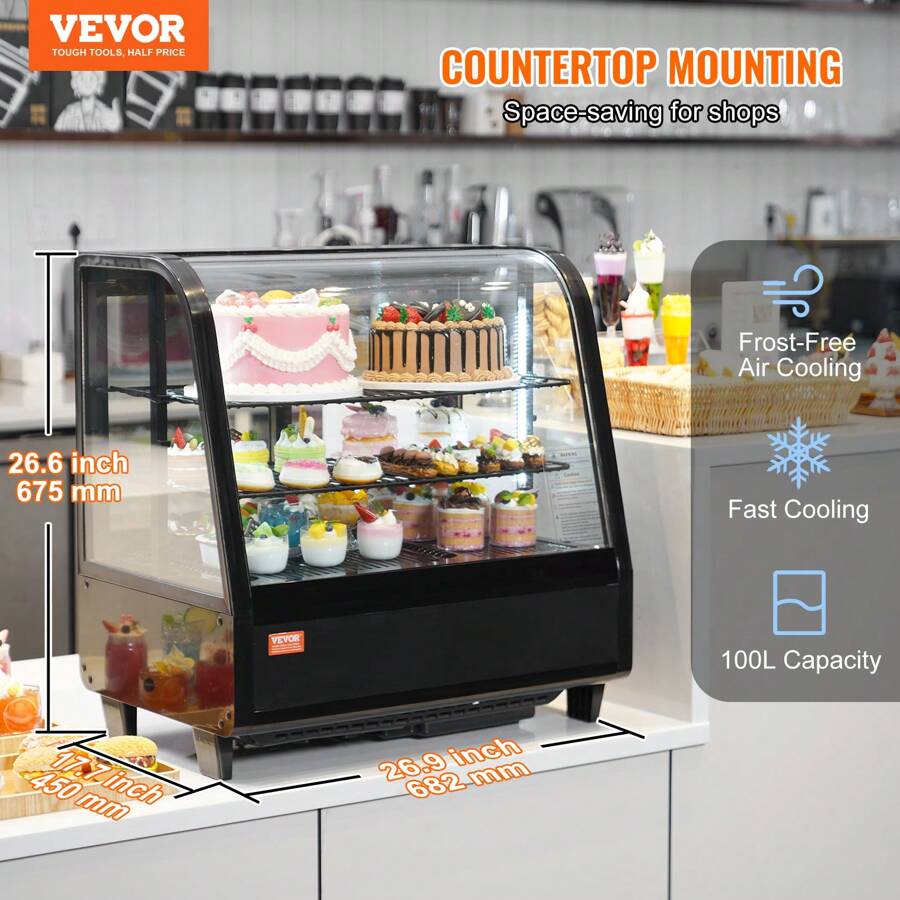 VEVOR Refrigerated Display Case, 3.5 Cu.Ft./100L, 2-Tier, Countertop ...