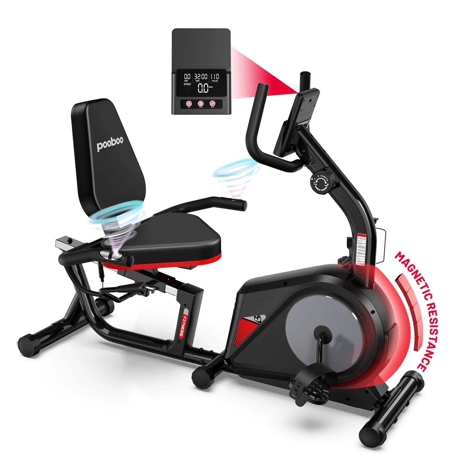 Pooboo Recumbent Exercise Bike, 8 Levels Adjustable Resistance, Indoor ...