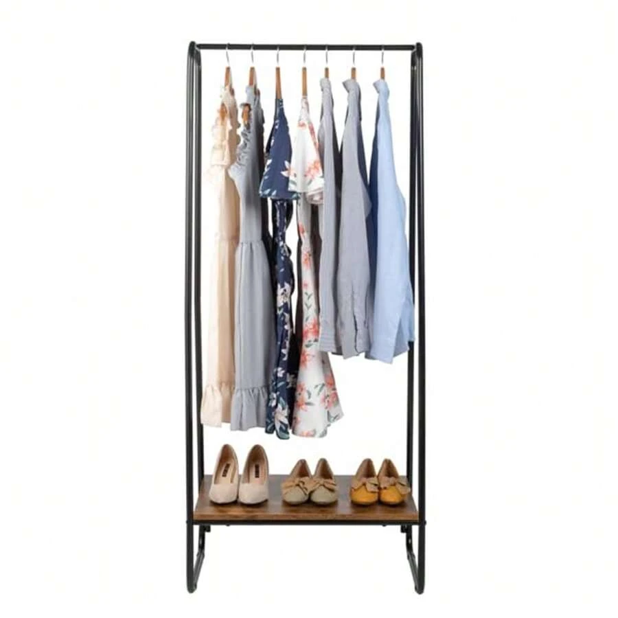 Clothes Rack With Wood Shelf, Freestanding Clothing Rack,Garment Rack ...