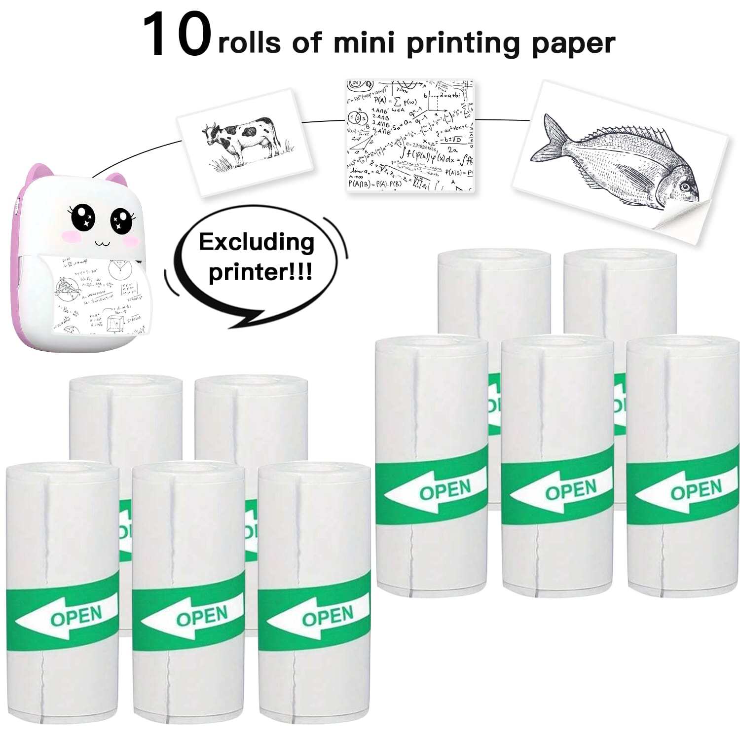 Mini Printer Sticker Paper, 5/10 Roll Portable Wireless Thermal Printer ...