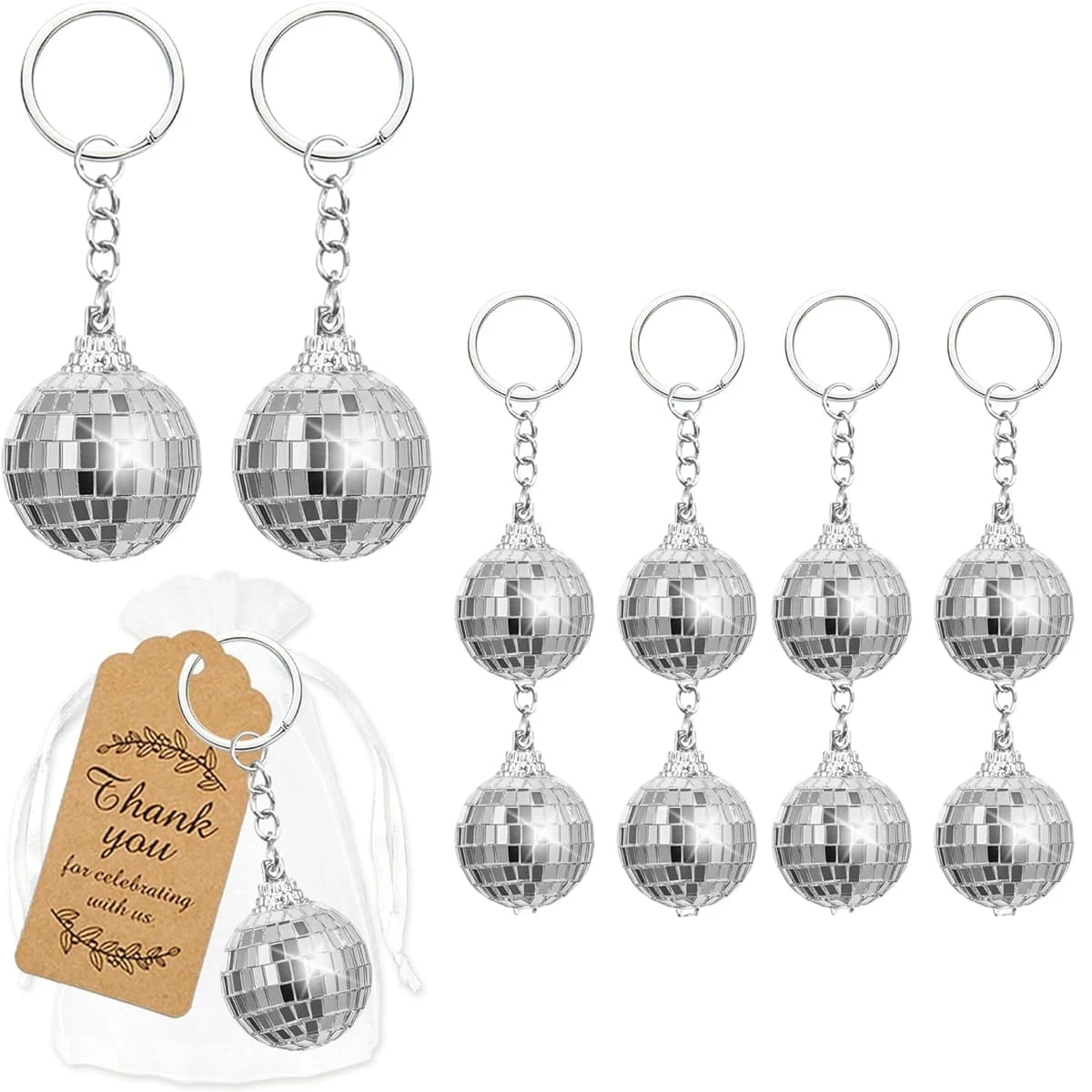 24pcs/Set Mirror Disco Ball Keychain With Clear Organza Bag, Thank You ...