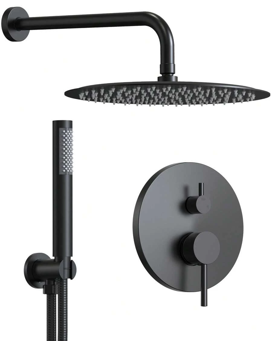 GRANDJOY 10 Inch Shower Faucet Set: Round Rainfall Shower System For Bathroom Wall Mounted With ...