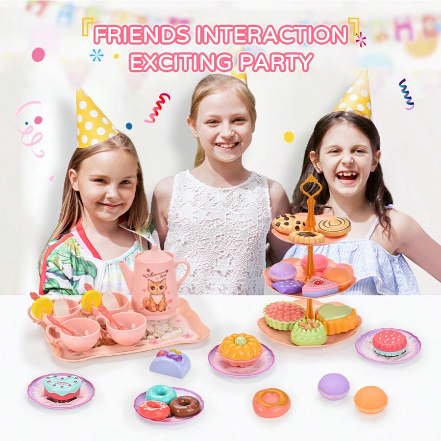 46pcs Little Cat Afternoon Tea Playset Kids Pretend Play Handbag Gift ...