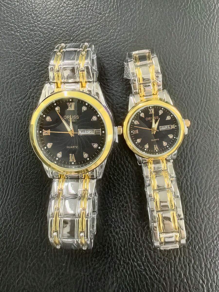 2pcs/Set Luxury Quartz Couple Watch, Waterproof Stainless Steel Lover ...