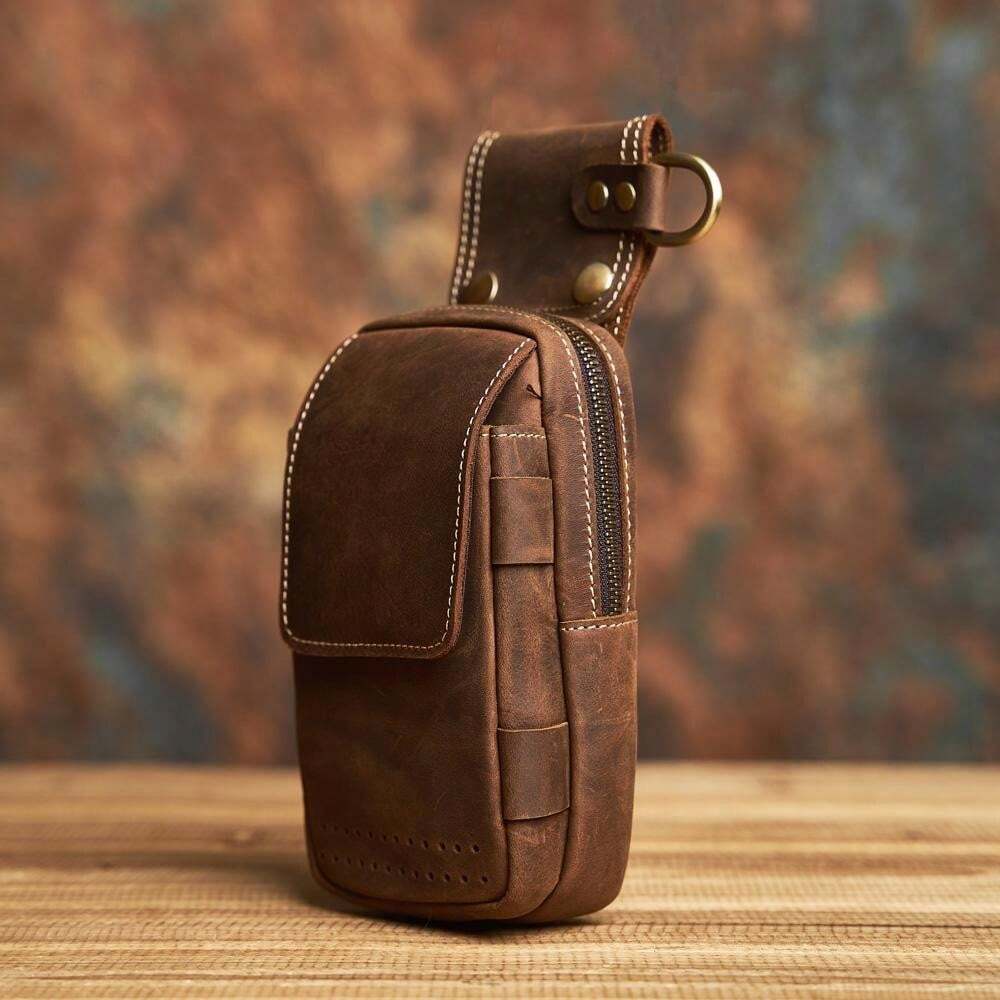 1pc Head Layer Cowhide Cell Phone Pouch Retro Men's Belt Pouch Natural ...