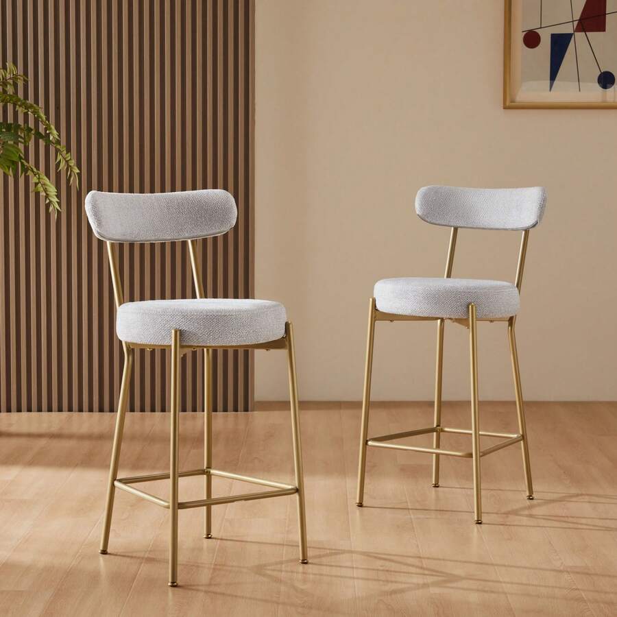 25" Modern Gold Bar Stools Set Of 2 Counter Height Bar Stools For ...