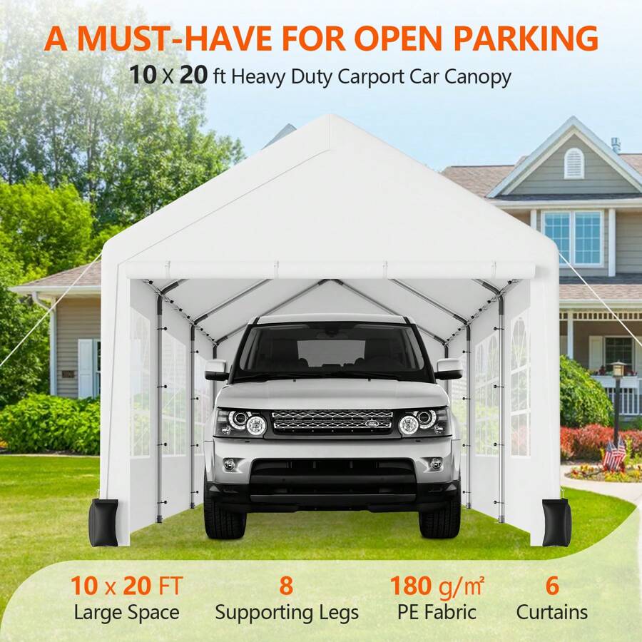 Heavy-Duty 12x20FT Carport Canopy With Load-Bearing Sandbags, Roll-Up ...