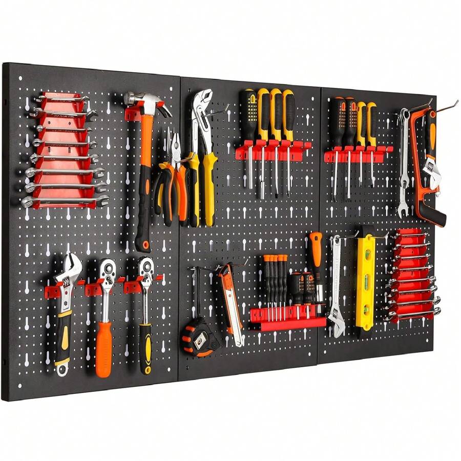 Mur à outils en métal, atelier à mur perforé en trois parties, mur perforé à outils extensible ...