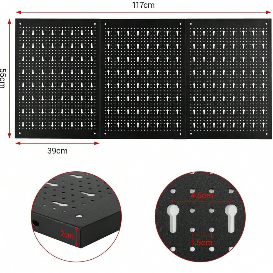 Mur à outils en métal, atelier à mur perforé en trois parties, mur perforé à outils extensible ...