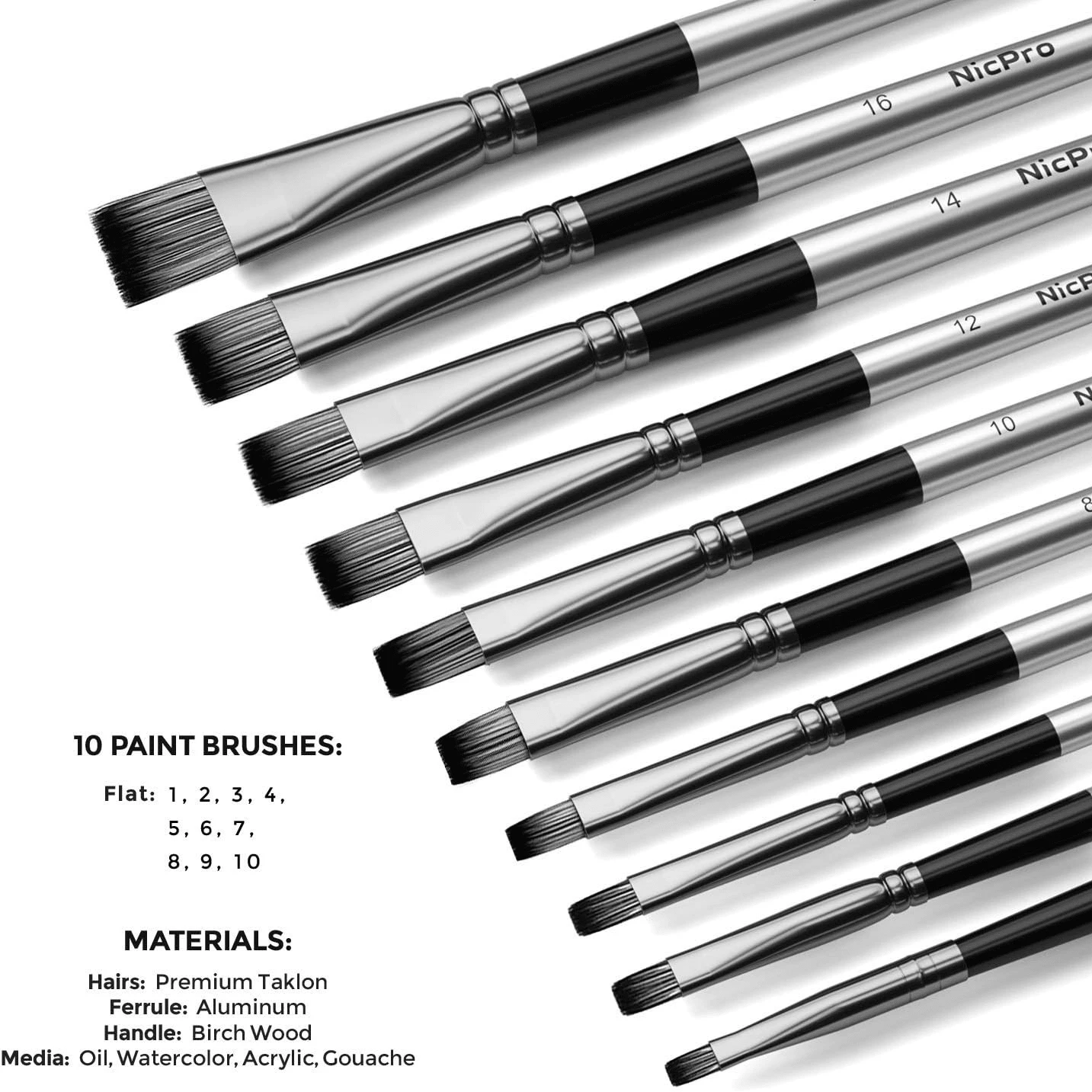 Nicpro Fan Paint Brushes 10 PCS Artist Painting Brush Set Soft Anti ...