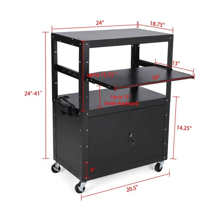 Rolling AV Cart With Locking Cabinet, Laptop Stand, Height Adjustable ...