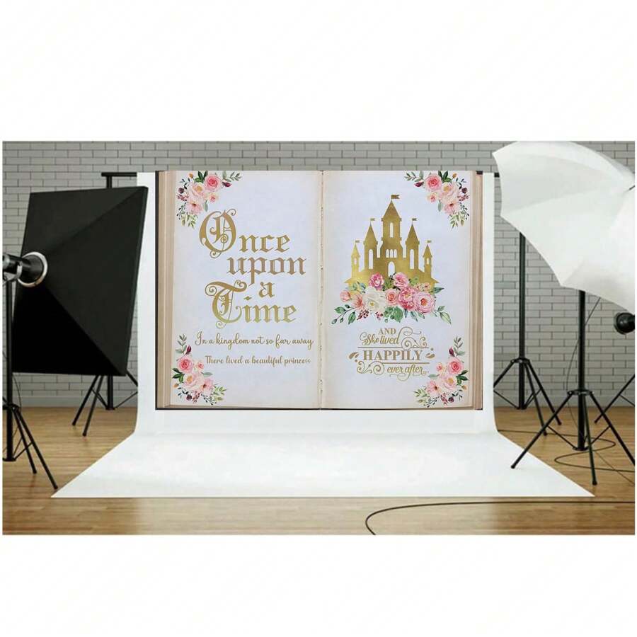 Once Upon A Time Backdrop Pink Floral Gold Castle Princess Fairytale ...