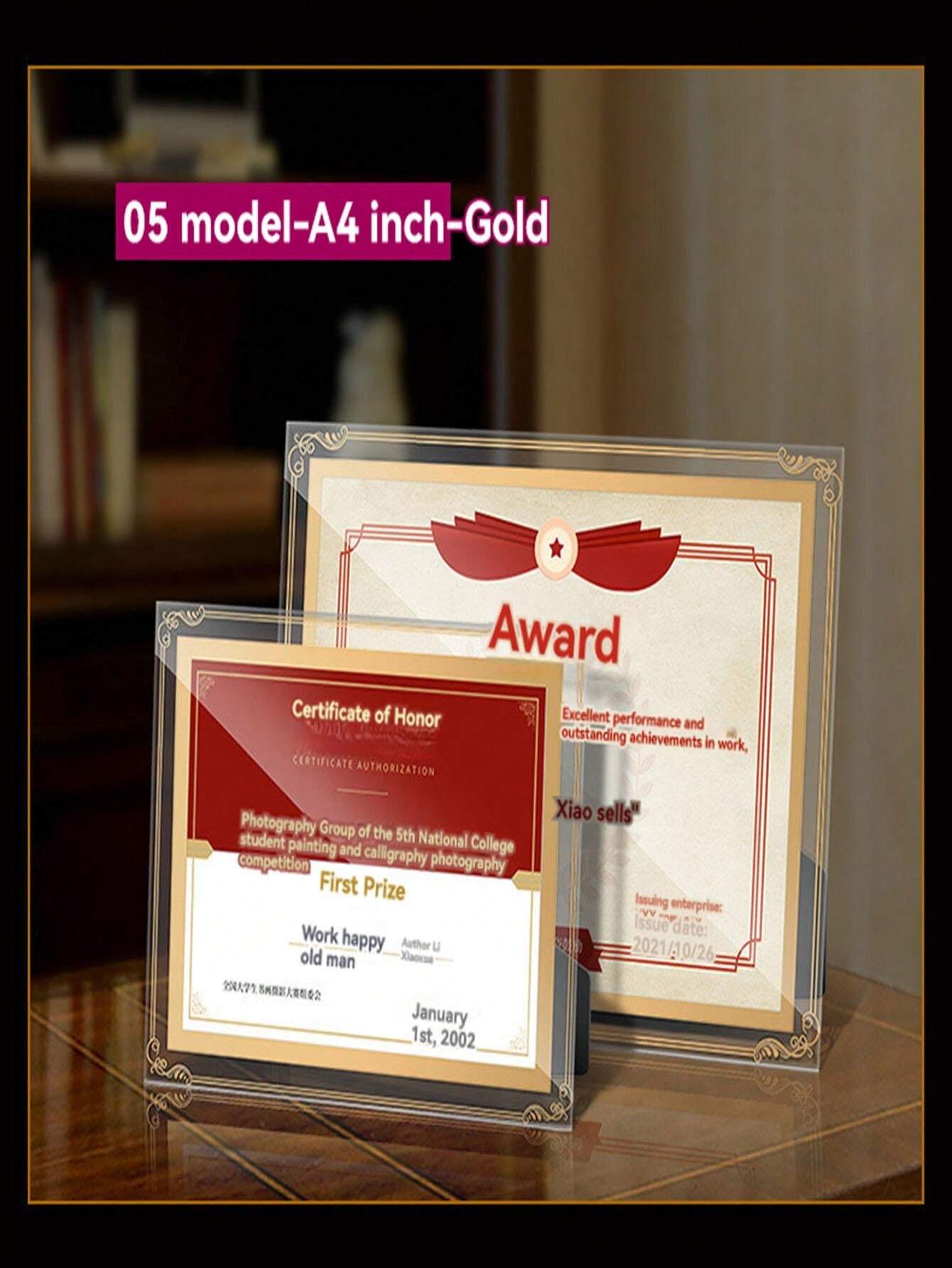 1pc A4 Size High-Grade Certificate Display Frame Glass Crystal ...