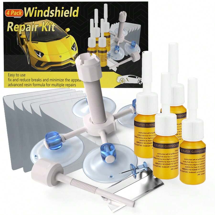 Windshield Crack Repair Kit, Glass Repair Fluid 4 Pcs Car Glass Repair ...