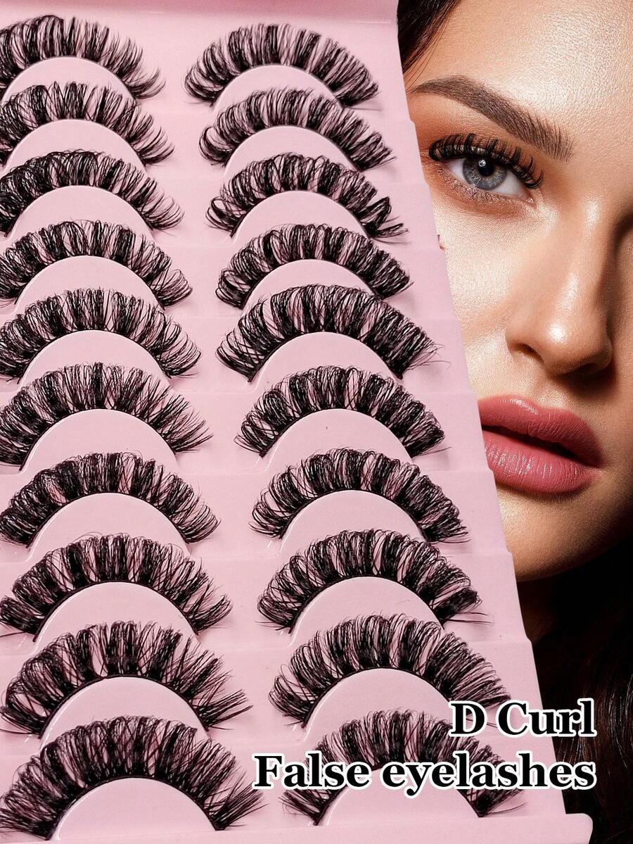 10 Pairs D Curl Fluffy Eyelashes Natural Look Effect Thick Soft Curly ...