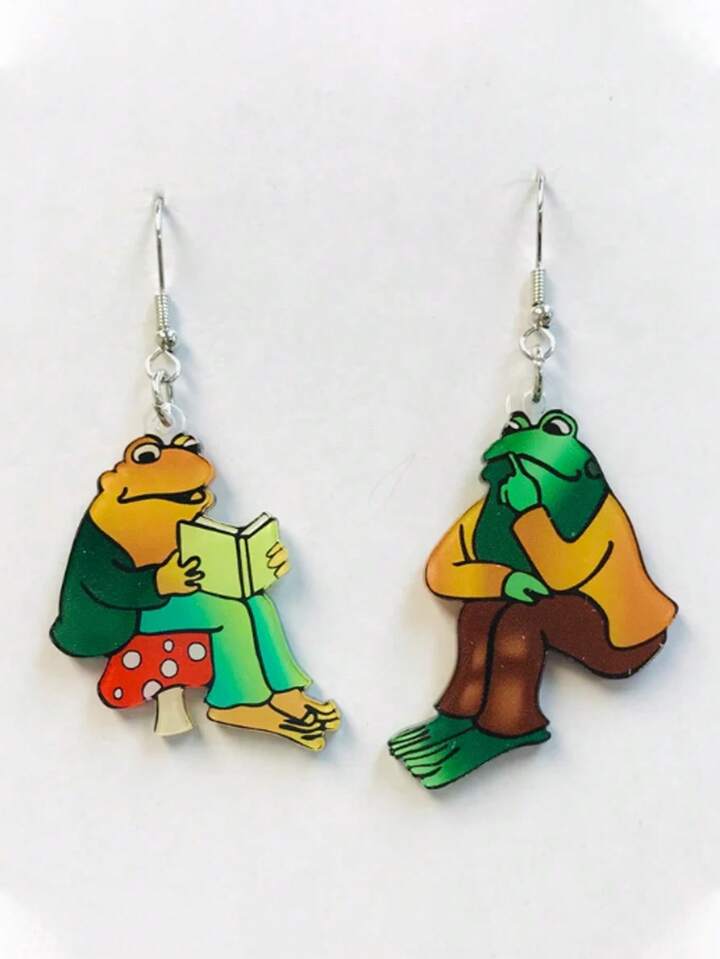 1 Pair Of Acrylic Earring Cottagecore Frog Earrings Gift Frog Chatting Charms Frog Reading Earrings Story Book Earrings SHEIN USA