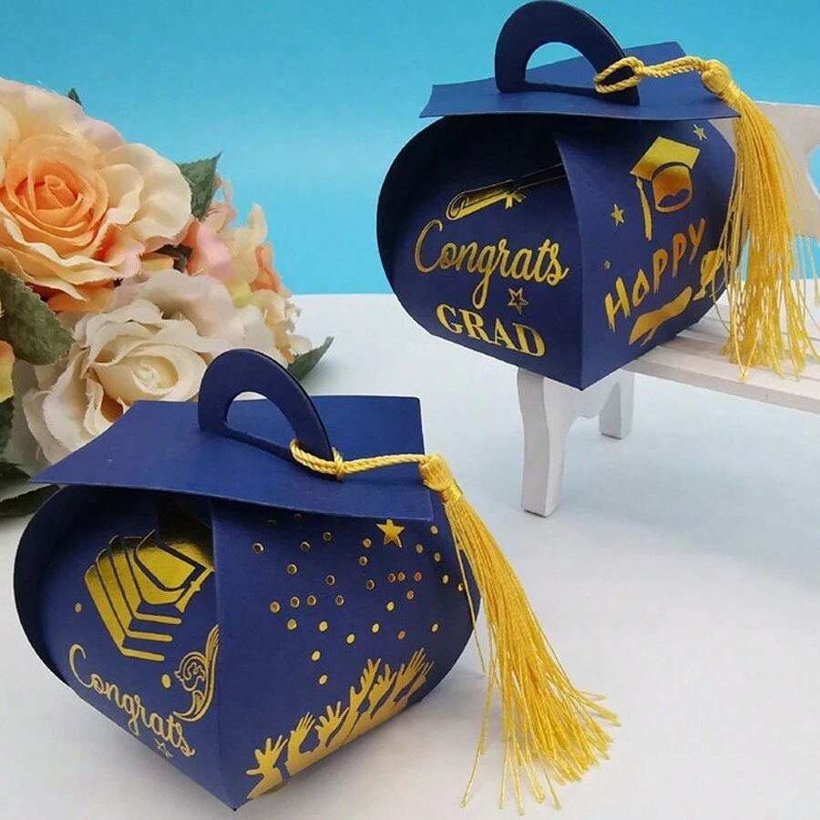 25 Pcs Graduation Gift Blue Box Caps Gift Box Party Graduate Candy ...