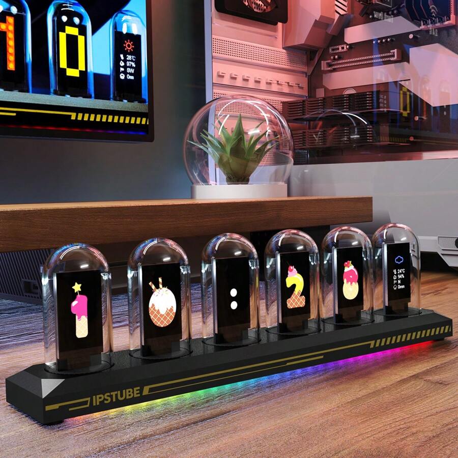 USB Powered RGB Nixie Tube Clock With IPS Color Screen, Corded Electric ...