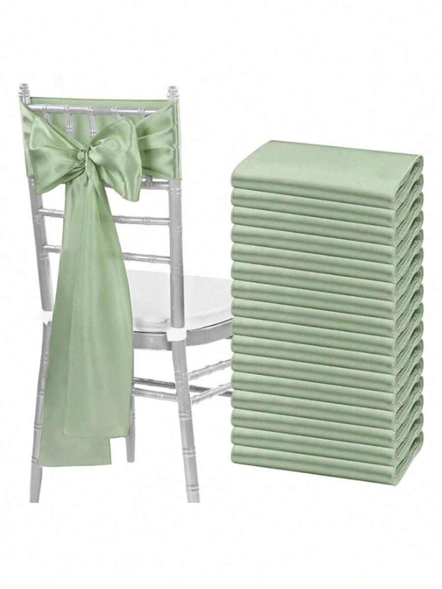 10pcs Sage Green Satin Chair Sashes Hotel Party Banquet Chair Tie Knots ...