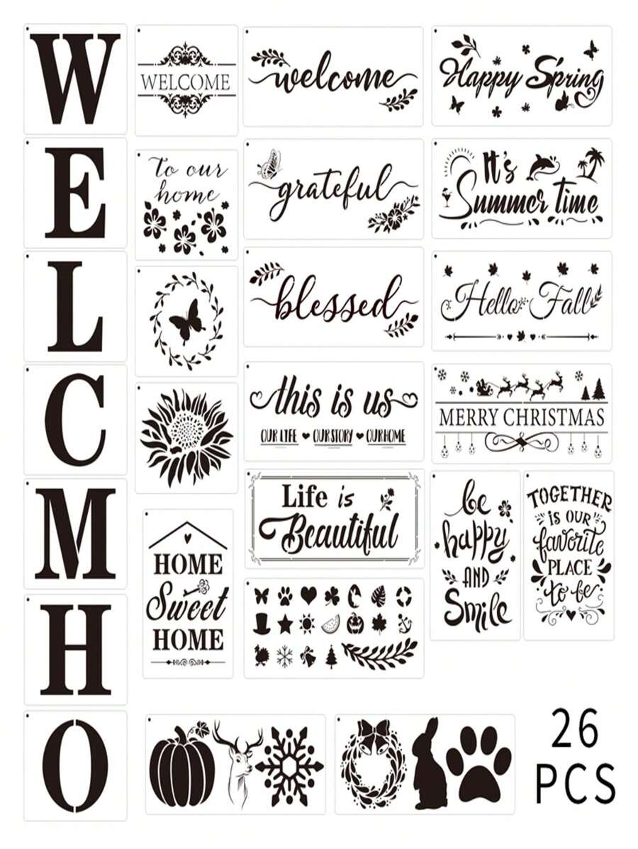 Welcome Sign Pet Drawing Tracing Board Spray Painting Stencil Hollow ...