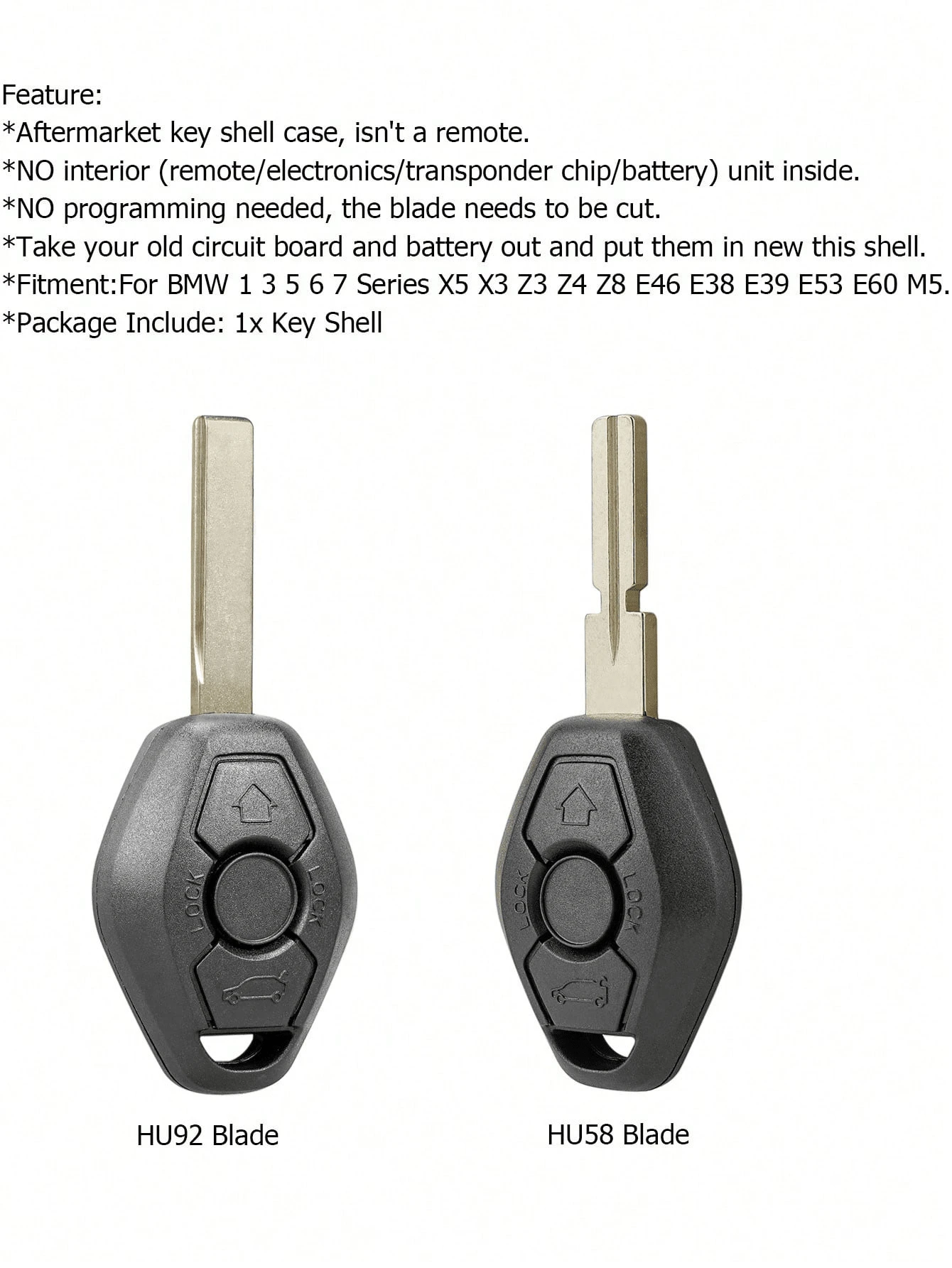 3 Buttons Remote Key Car Key Fob Shell CaseReplacement Uncut HU92 HU58 ...