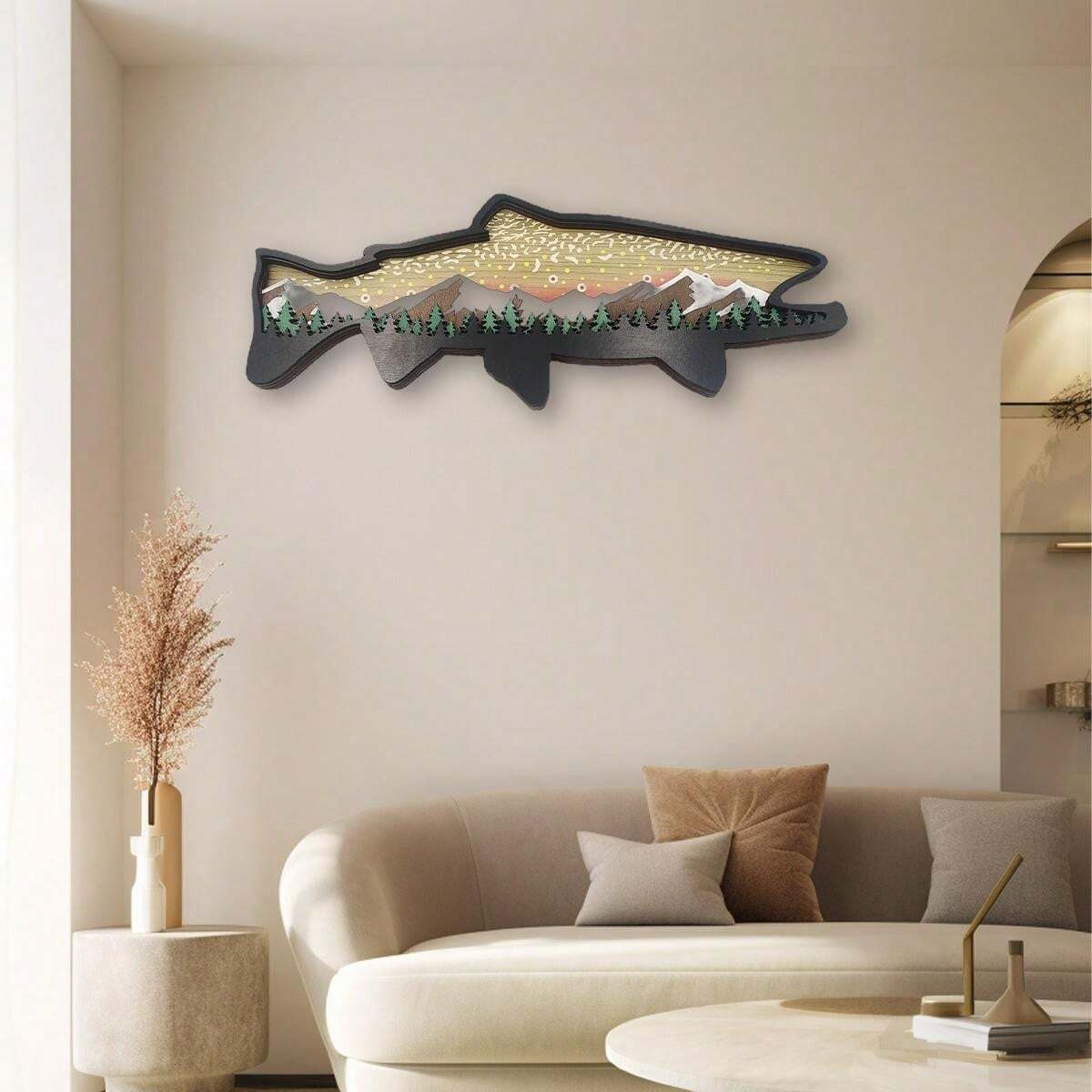 1pc Wooden Fish Wall Decoration, Rustic Style Handmade Salmon/Shark ...