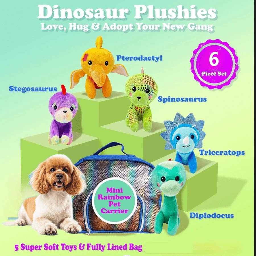 Plush Dinosaur Stuffed Animal With Carrying Case For Pets - Set Of 5 ...