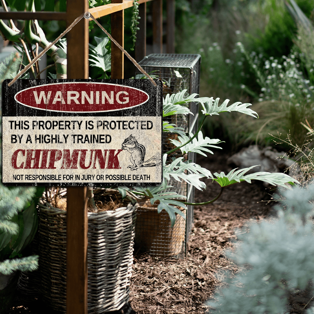 Vintage Chipmunk Basswood Sign Warning This Property Is Protected By ...