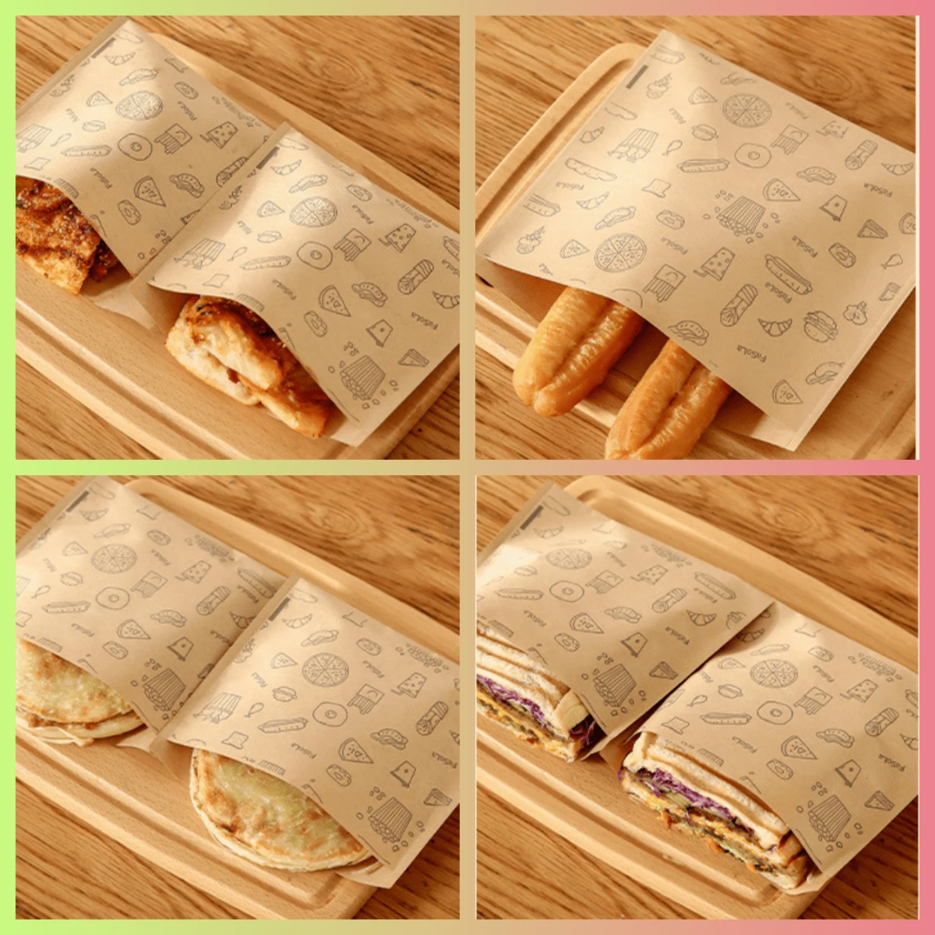 1pc FaSoLa Printed Greaseproof Food Packaging Bag, Disposable BBQ ...