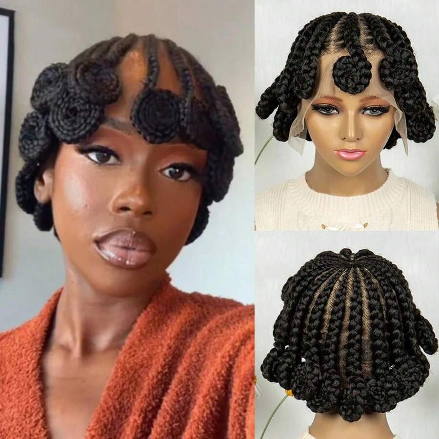 Short Braided Wigs Synthetic Lace Front Knotless Box Braided Wigs For ...