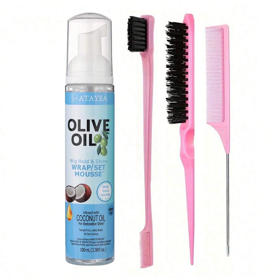 100ML Olive Oil Hold & Shine Wrap/Set Mousse Styling Comb Kit 1 PC ...