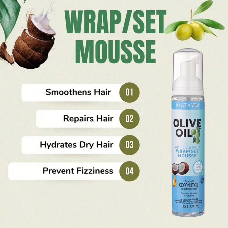 100ML Olive Oil Hold & Shine Wrap/Set Mousse Styling Comb Kit 1 PC ...