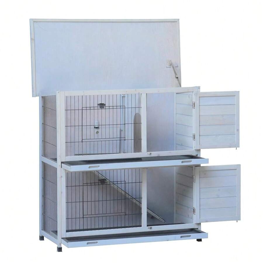 Rabbit Hutch Outdoor Wood Rabbit Cages With Run Pull Out Tray Pet House ...