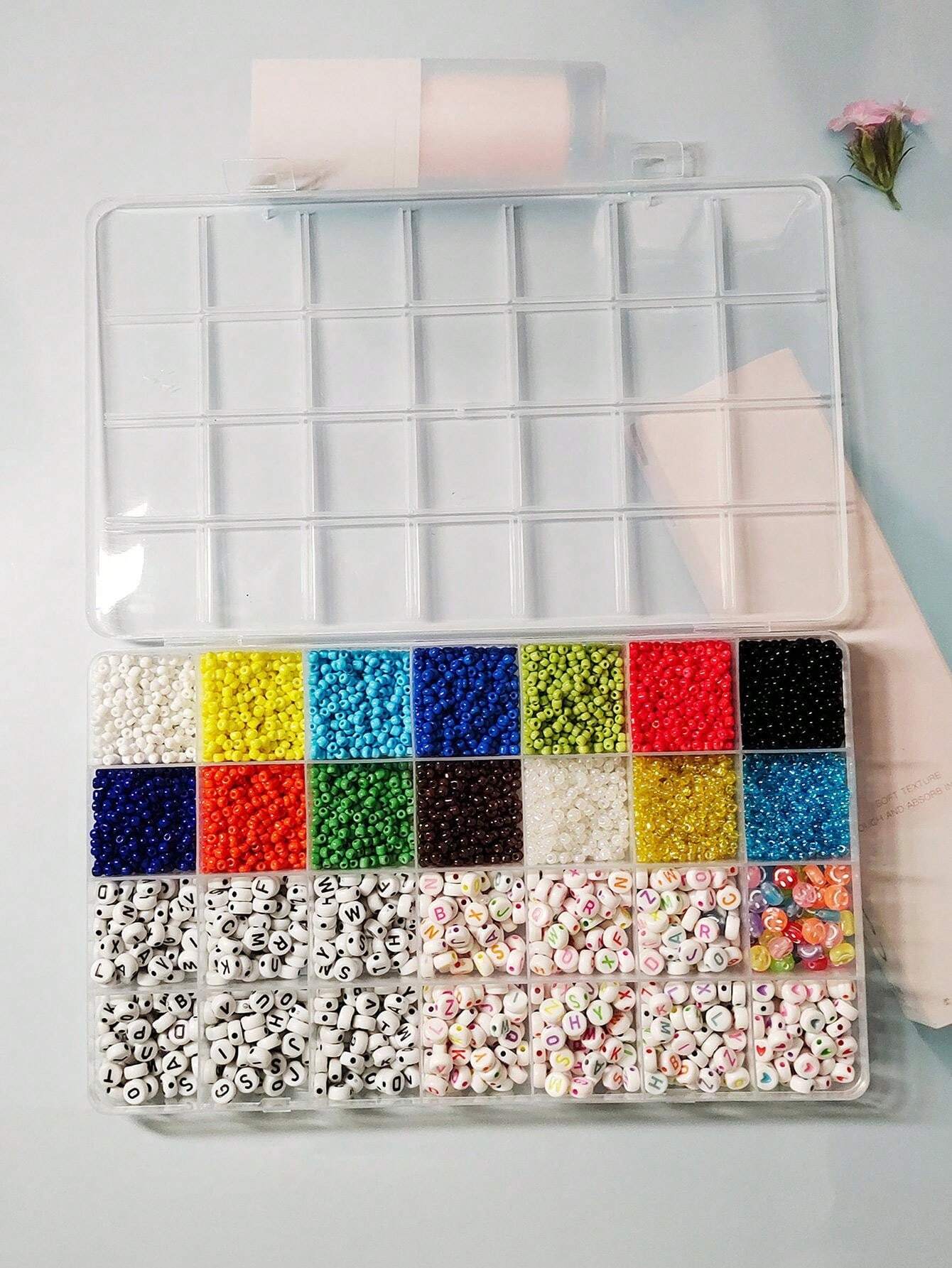 14 Colors 3mm Glass Seed Bead, 14 Grids Acrylic Letter&Smiling Face ...