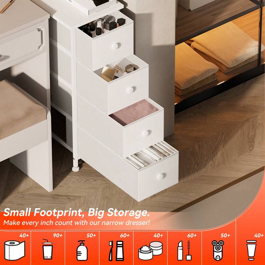 Slimline 4-Drawer Dresser Storage Tower Dresser - Sturdy Steel Frame ...