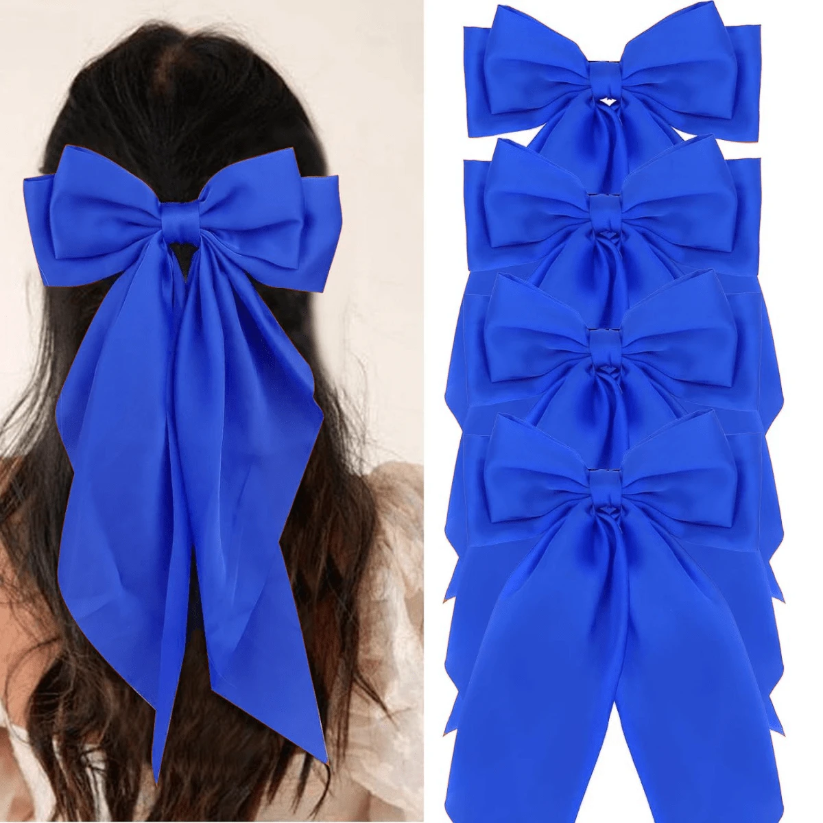 4 Pieces Royal Blue Bow Big Satin Bow Ladies Hair Clips Cute Big Hair ...