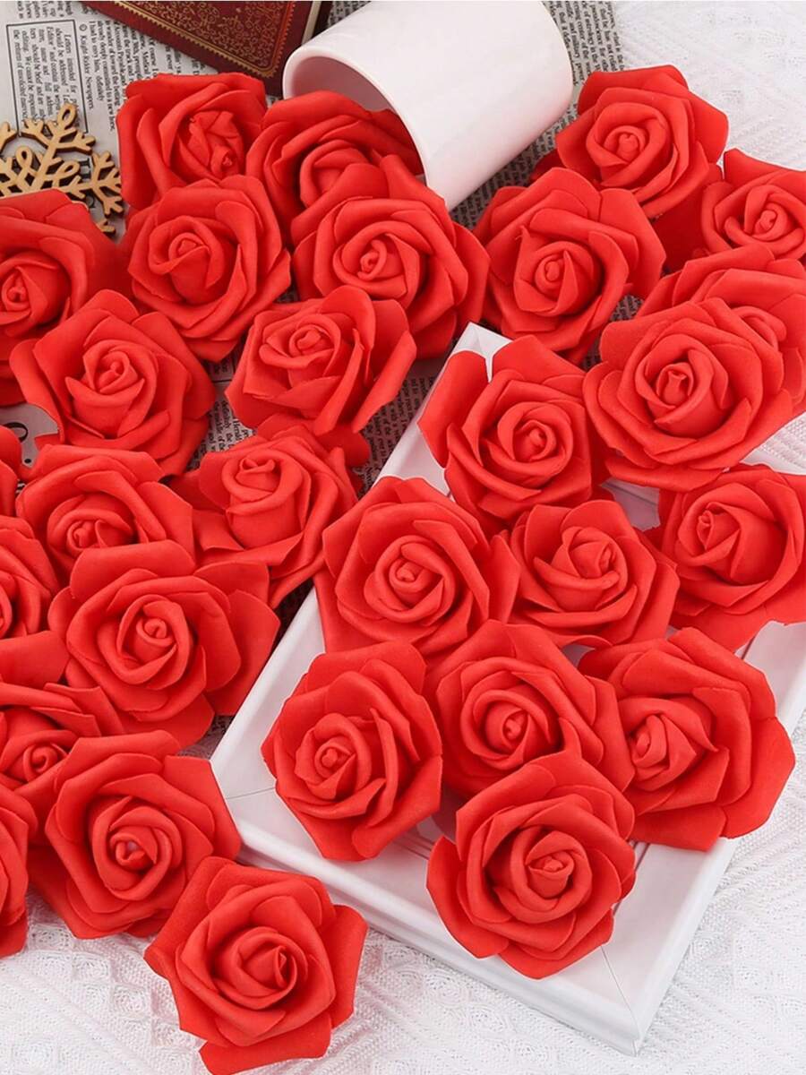 100 Pcs Artificial Rose Flower Heads Real Looking Foam Fake Roses For ...