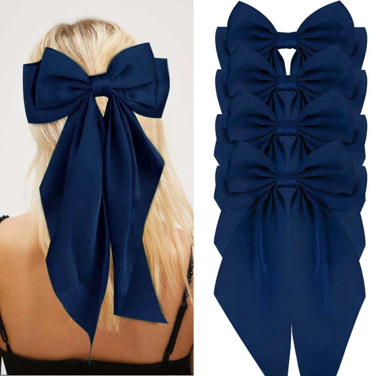 4 Pieces Royal Blue Bow Big Satin Bow Ladies Hair Clips Cute Big Hair ...