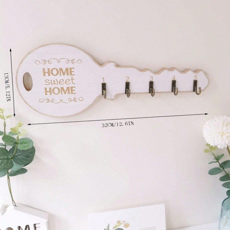 1pc Wooden Wall Mounted Key Holder, Grey Key Hook For Wall Decoration In Office, Hallway ...