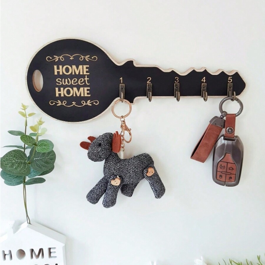 1pc Wooden Wall Mounted Key Holder, Grey Key Hook For Wall Decoration In Office, Hallway ...