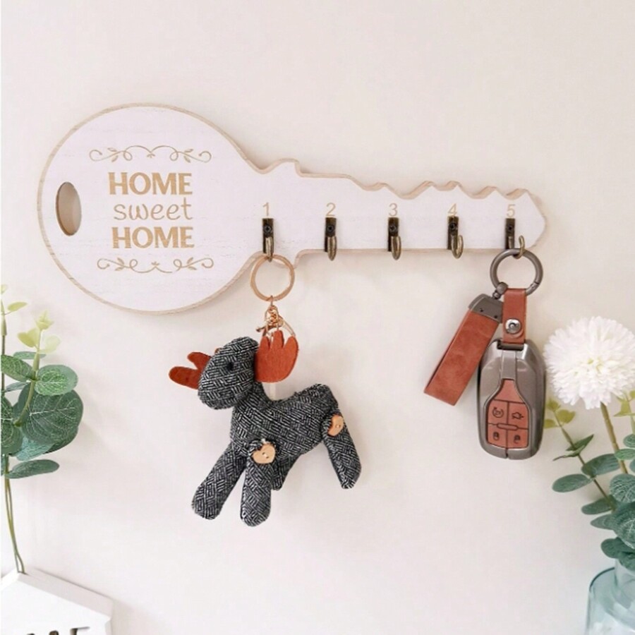1pc Wooden Wall Mounted Key Holder, Grey Key Hook For Wall Decoration In Office, Hallway ...