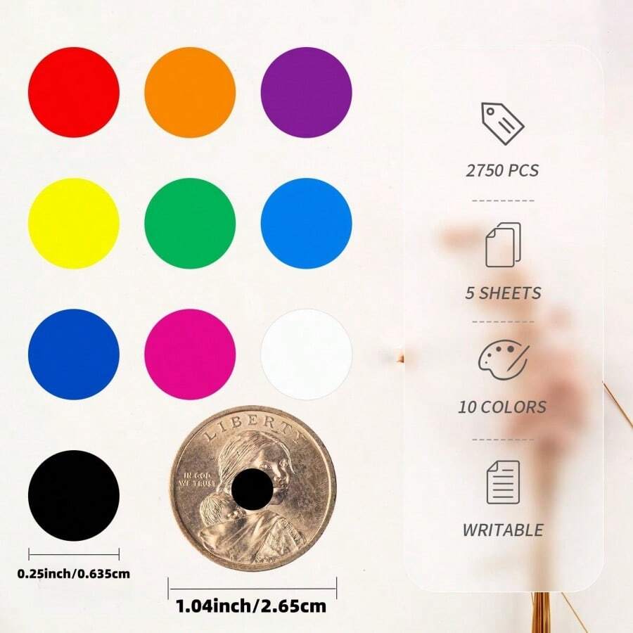 2750pcs 1/4 Inch Colored Dot Stickers, Round Coding Labels For Garage ...
