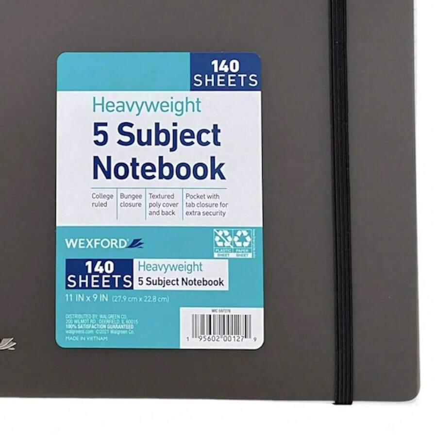 Wexford Heavyweight 5 Subject Notebook 140 Sheets College Ruled ...