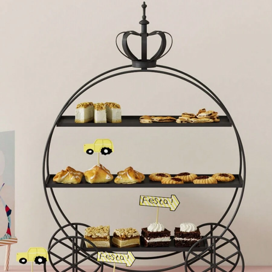 European Style Black Iron Crown Design Dessert Stand Multiple Layers ...