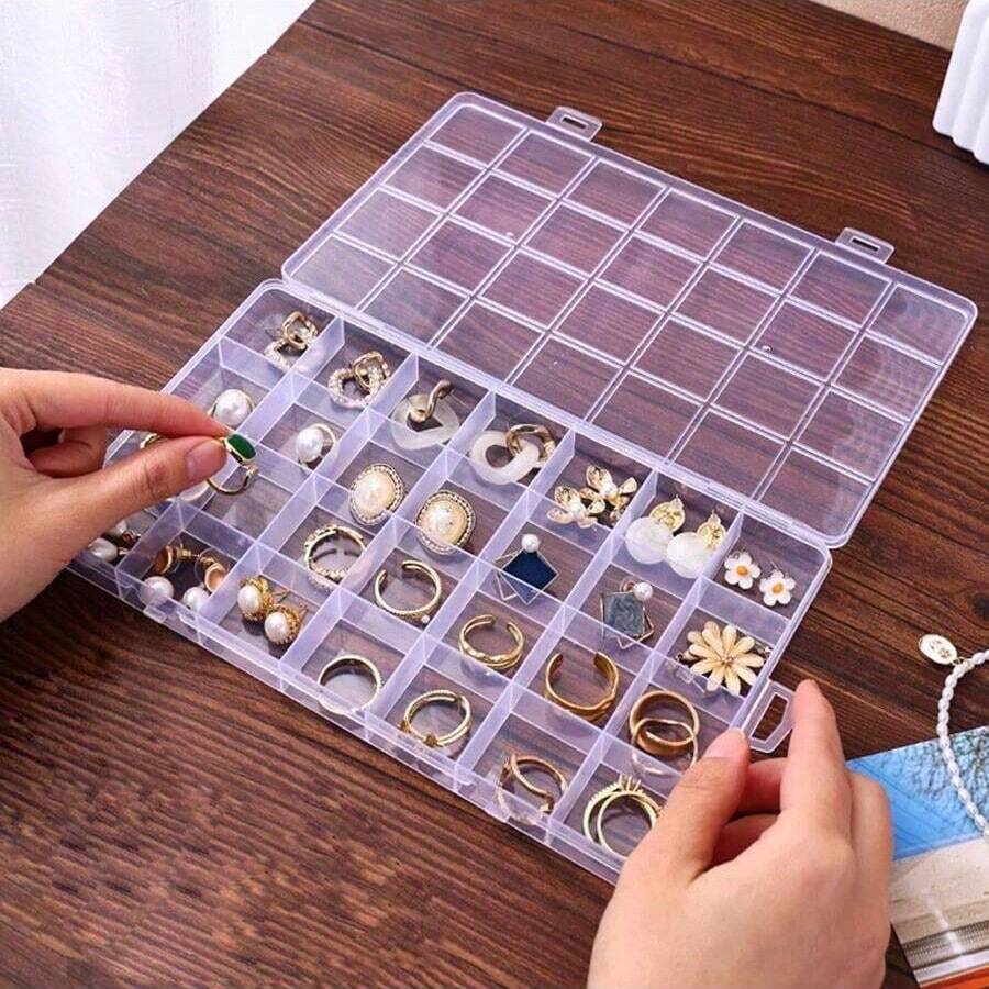 1pc Multi-Purpose Clear Plastic Storage Box With 10/15/24/28 Fixed ...