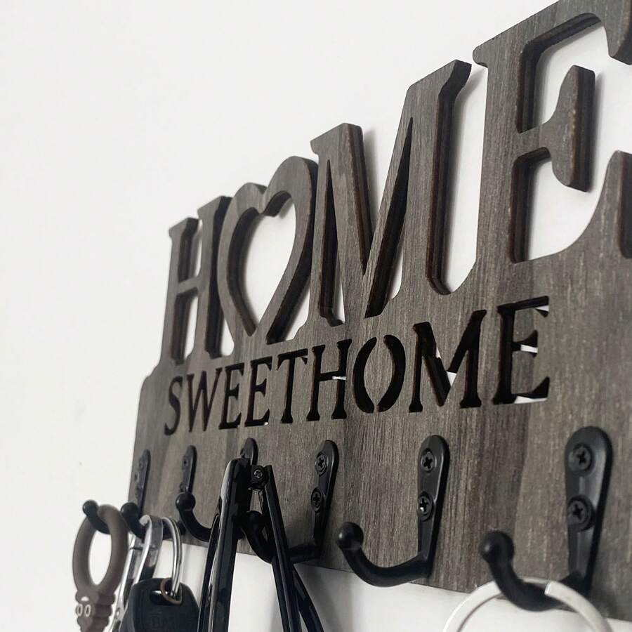 1pc Wooden Wall Mounted Key Holder, Grey Key Hook For Wall Decoration In Office, Hallway ...