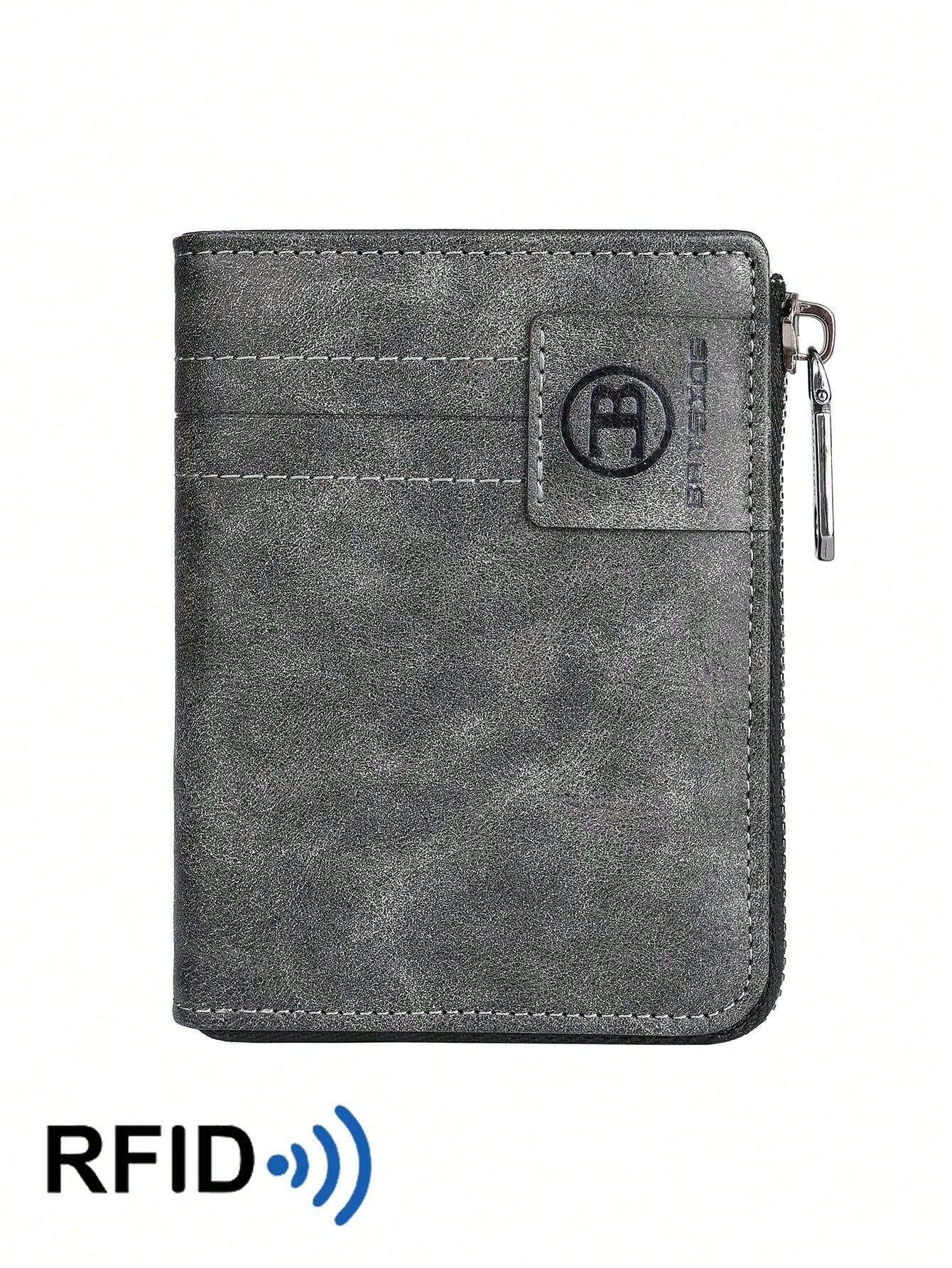 Men's Retro RFID Anti-Theft Brush Short Wallet, Multi-Functional Anti ...