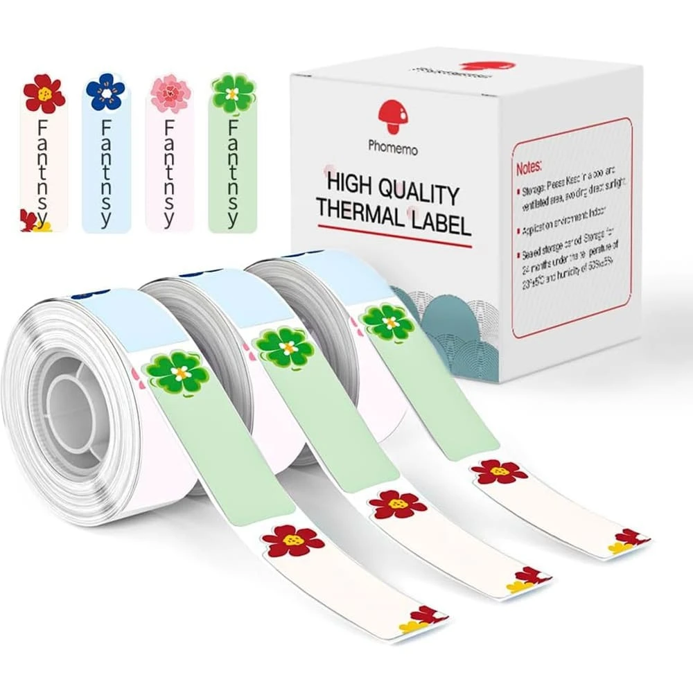 Phomemo D30 3 Rolls Cute Sticker Label Maker Tape, Black On Pattern ...