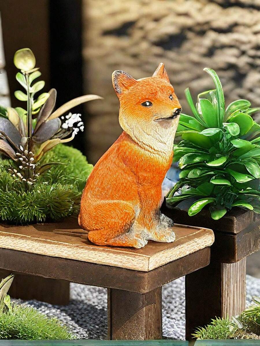1pc Orange & White Fox Statue Figurine, For Garden, Patio And Lawn ...